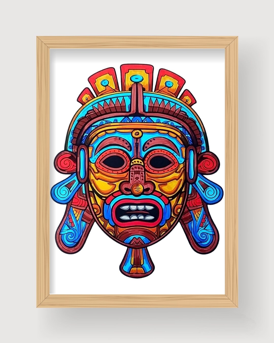 Aztec Mask, Inca Mask, Mayan Mask, Original Hand-painted Drawing ...