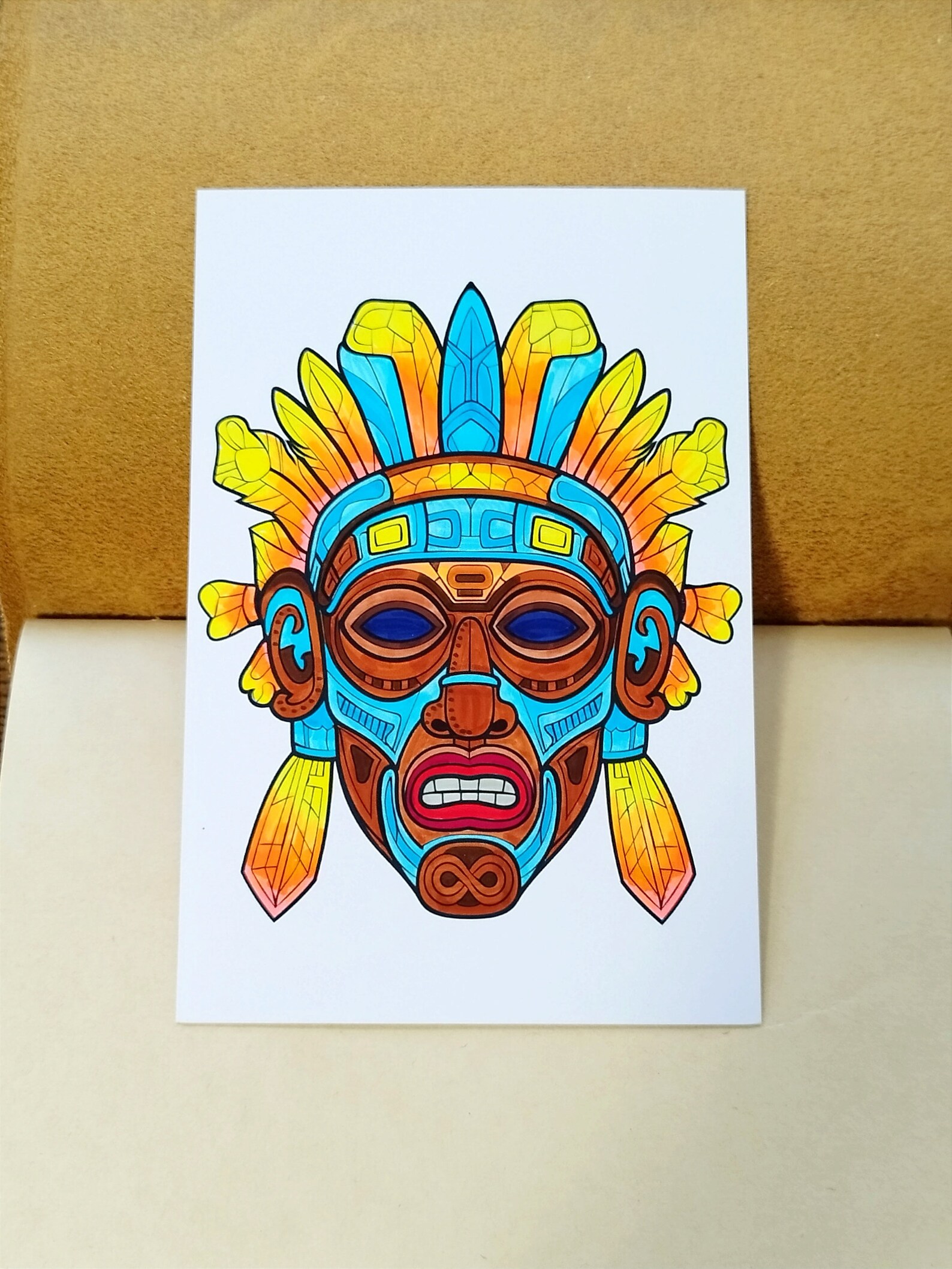 Aztec Mask, Inca Mask, Mayan Mask, Original Hand-painted Drawing ...