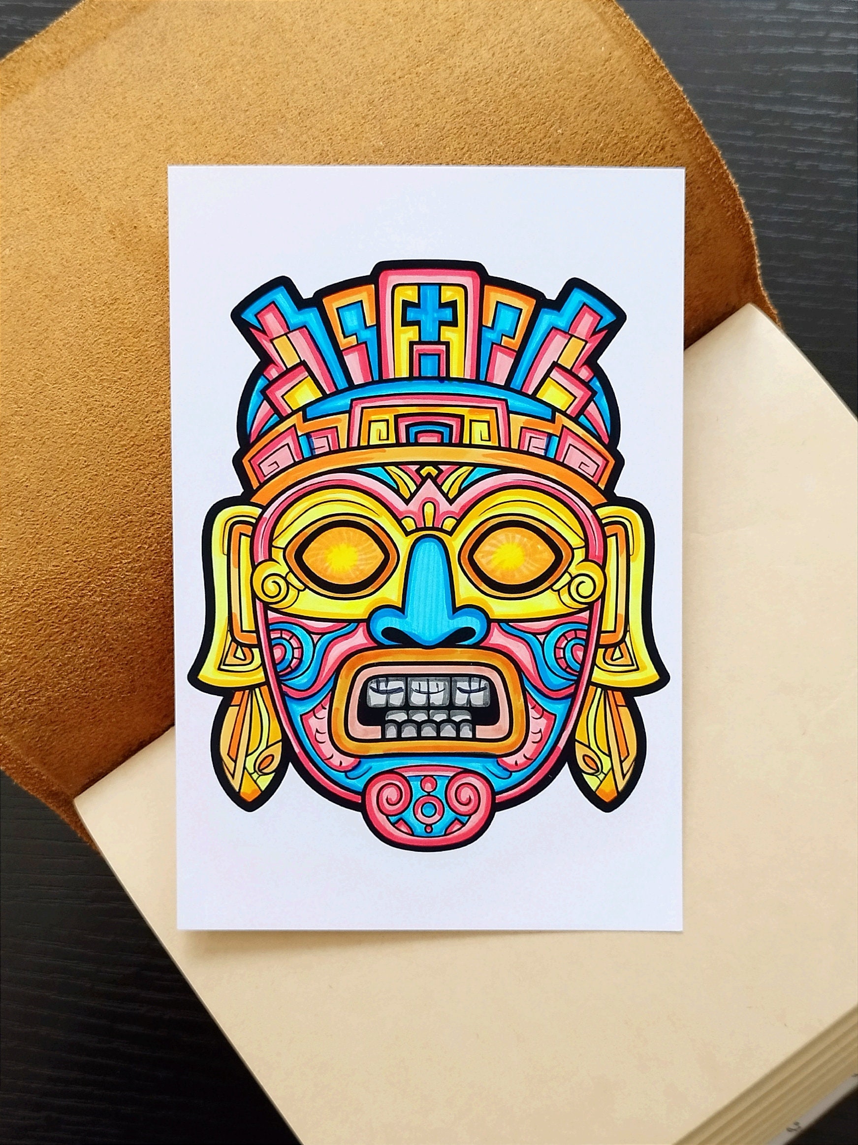 Ritual Mask Drawing Unframed - Etsy