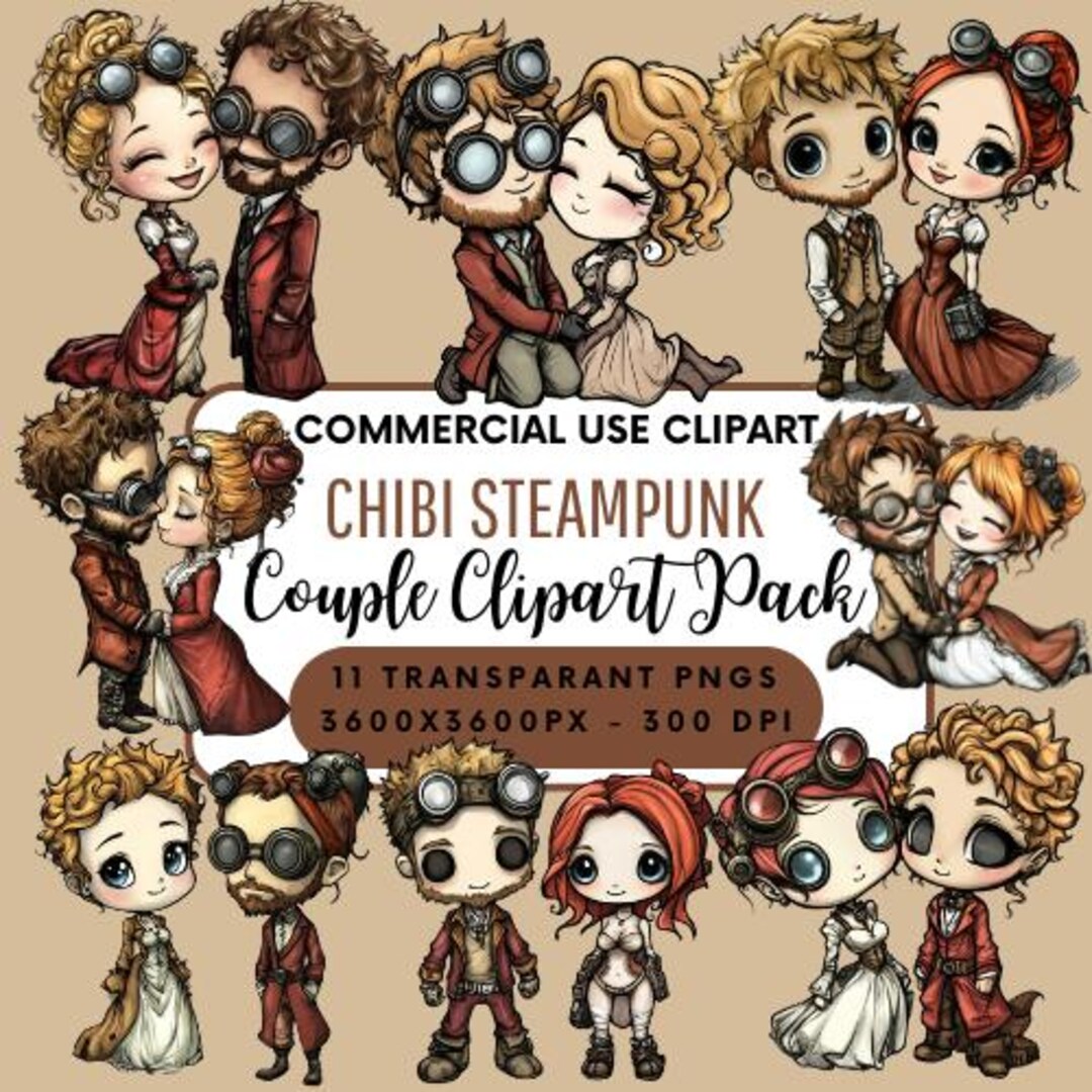 Chibi Couple Clipart, Steampunk Clipart, Chibi PNG, Steampunk PNG ...