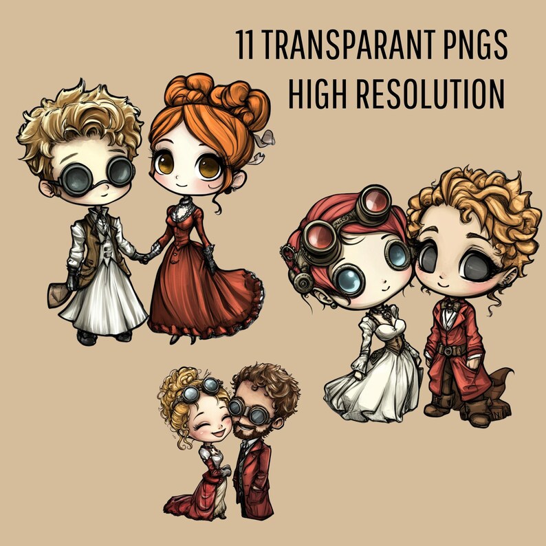 Chibi Couple Clipart, Steampunk Clipart, Chibi PNG, Steampunk PNG ...