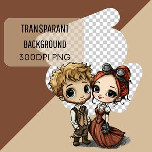 Chibi Couple Clipart, Steampunk Clipart, Chibi PNG, Steampunk PNG ...