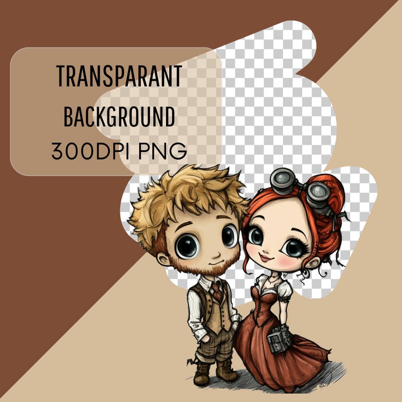 Chibi Couple Clipart, Steampunk Clipart, Chibi PNG, Steampunk PNG ...