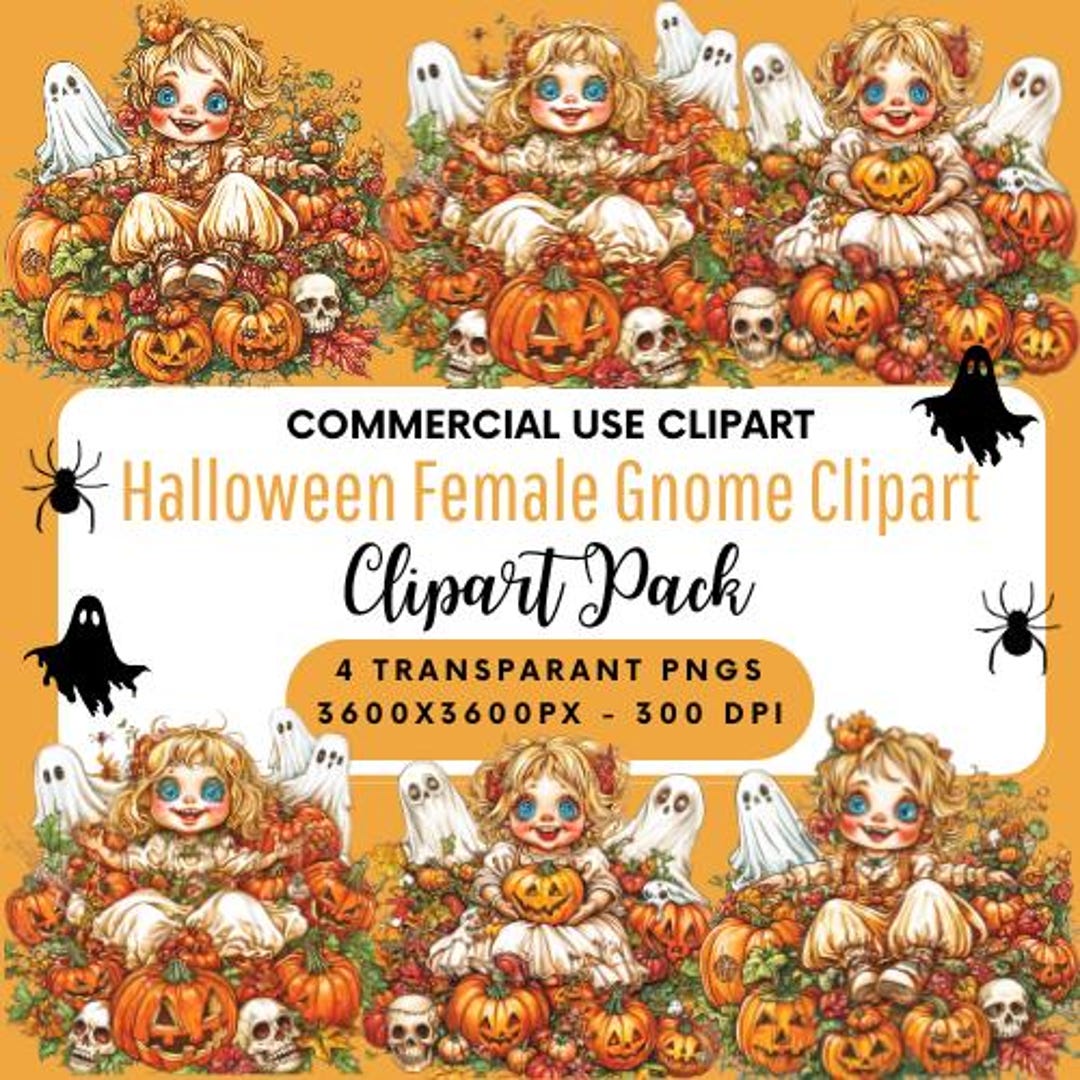 Halloween Gnome Png-clipart Bundle, Female Girl Gnome Cute Spooky ...