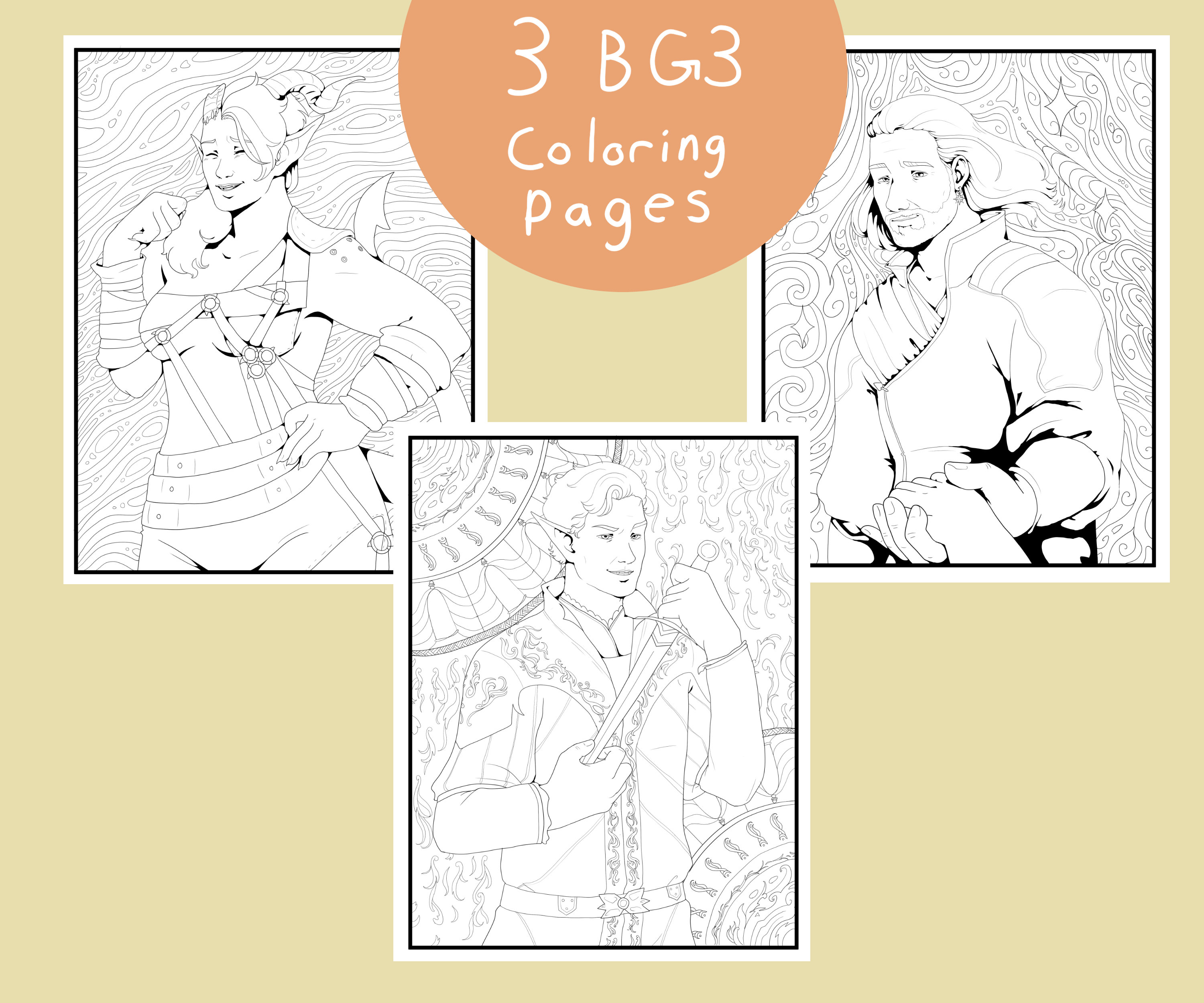 Baldur's Gate 3 Adult Coloring Pages Gale, Karlach, Astarion 3 Coloring ...