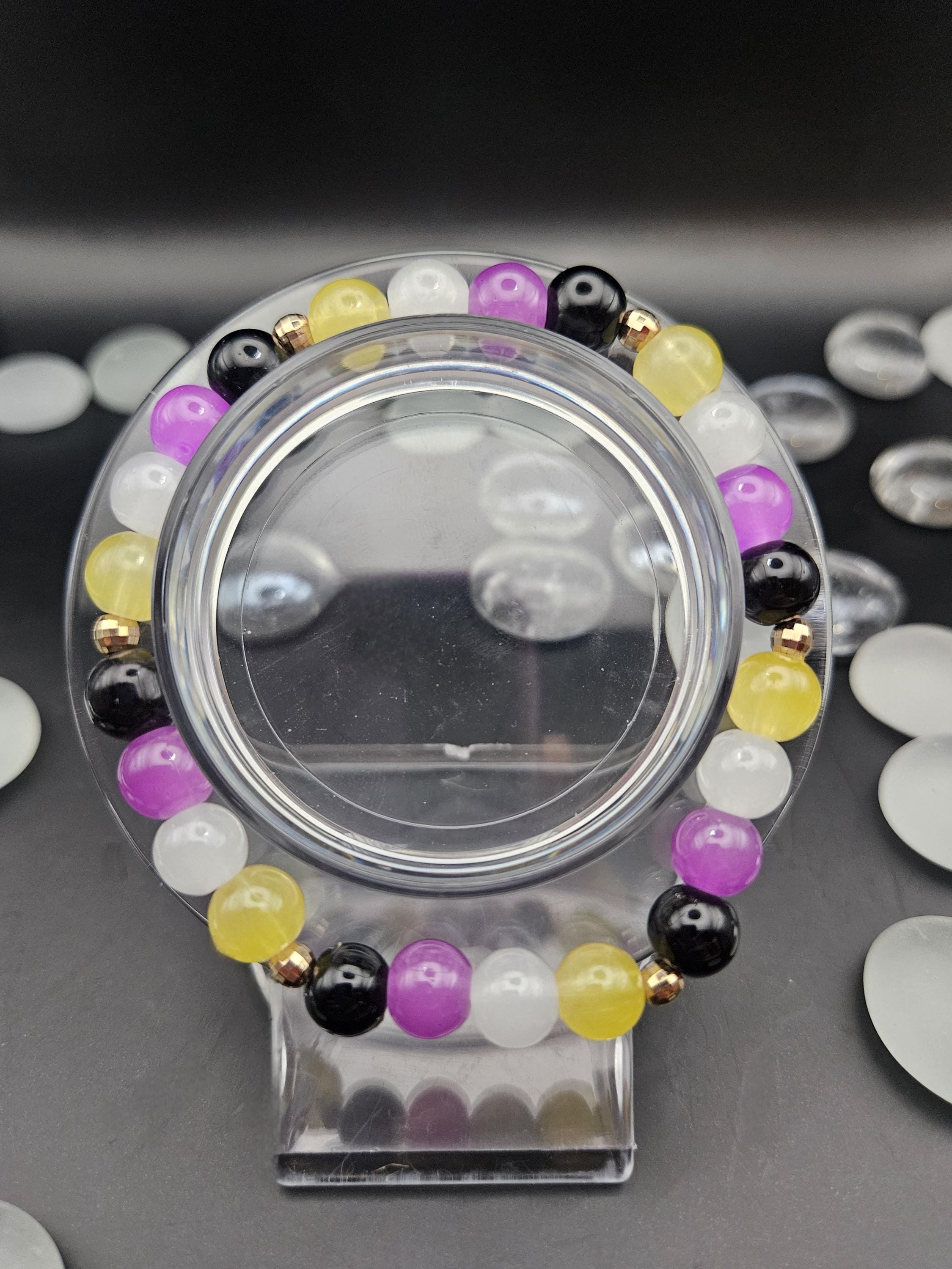 LGBTQ+ | Non-binary Pride Glass Beaded Bracelet | Stretch Bracelet ...