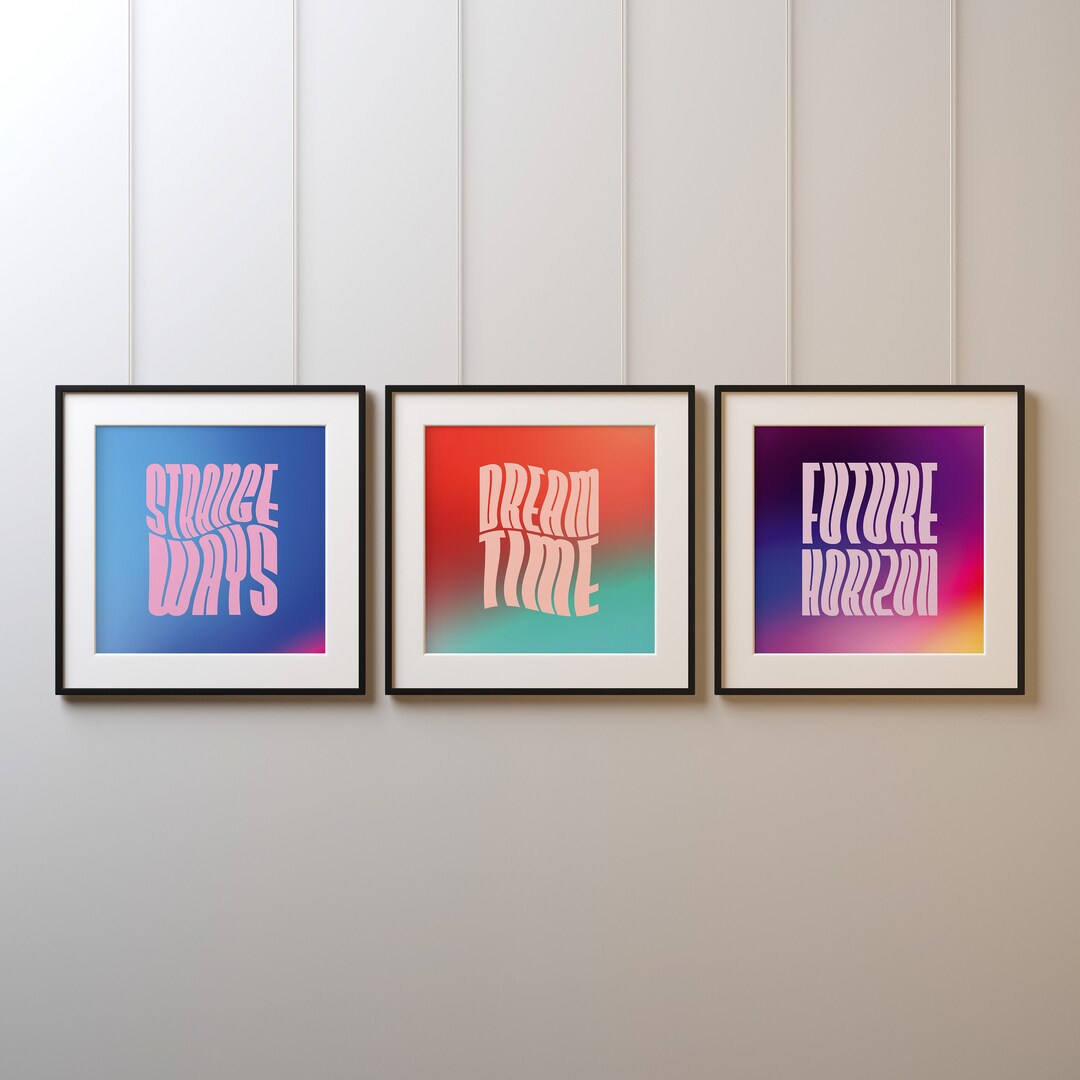 Trippy Text 3-in-1 Quote Poster Gradient Wall Art Sci Fi Synthwave ...