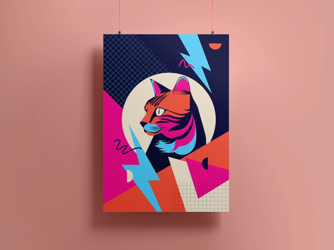 Retro Poster 80s Inspired Wall Art Modern Colorful Neon Graphic Art ...