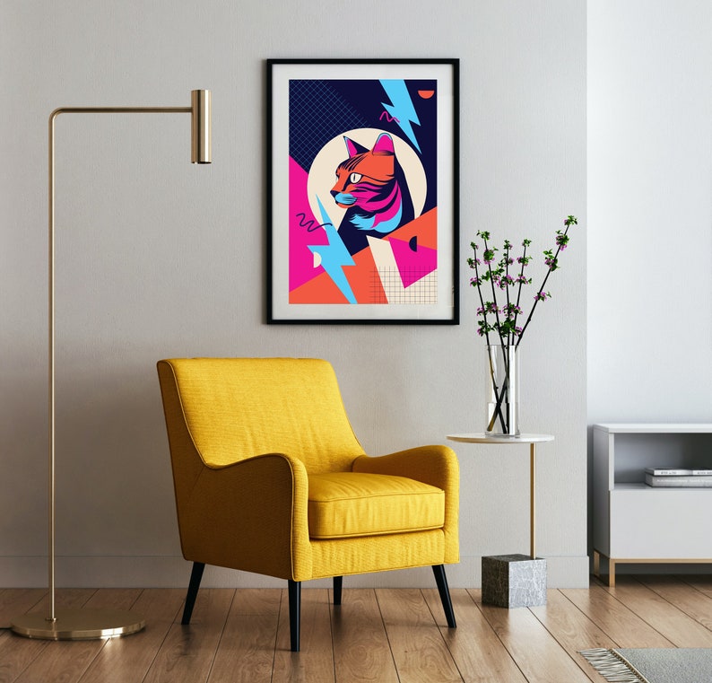 Retro Poster 80s Inspired Wall Art Modern Colorful Neon Graphic Art ...