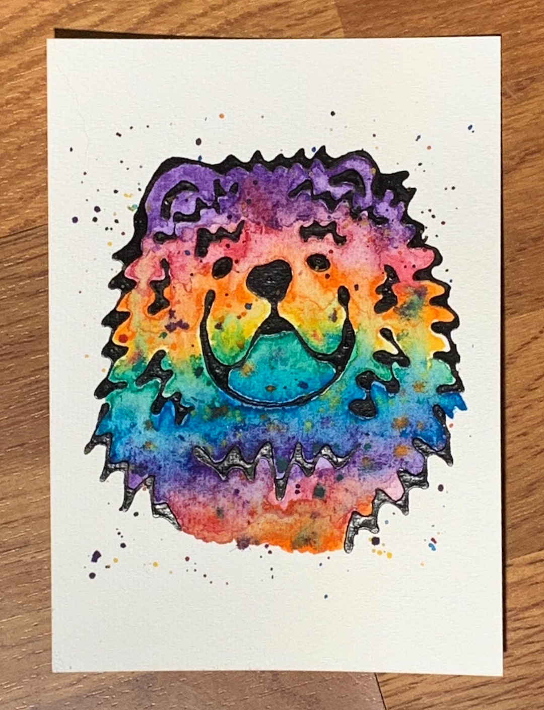5x7 Watercolor Rainbow Chow Chow Dog Painting - Etsy