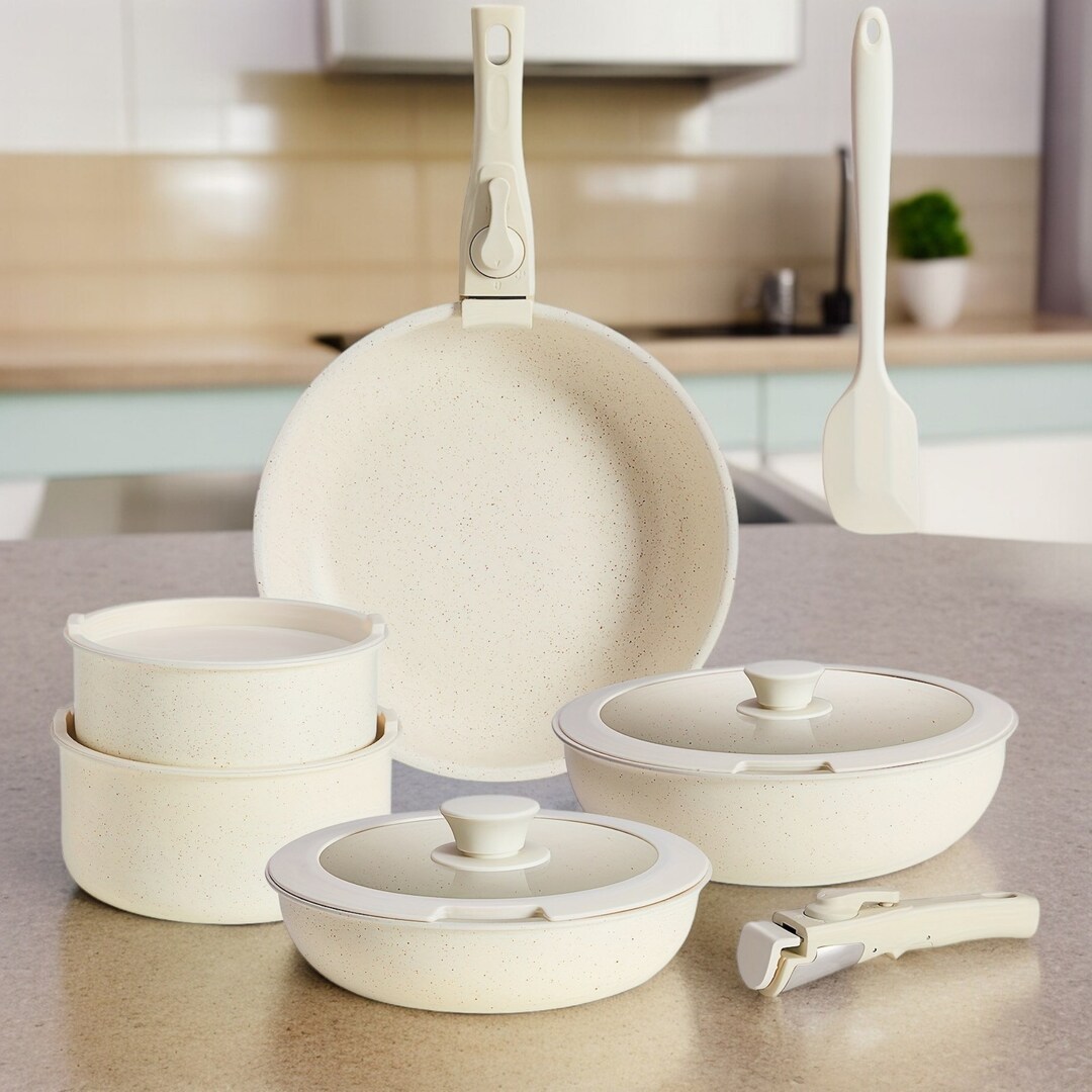 Ceramic 12-piece Non-stick Cookware Set: Deep Frying Pans, Saucepan ...