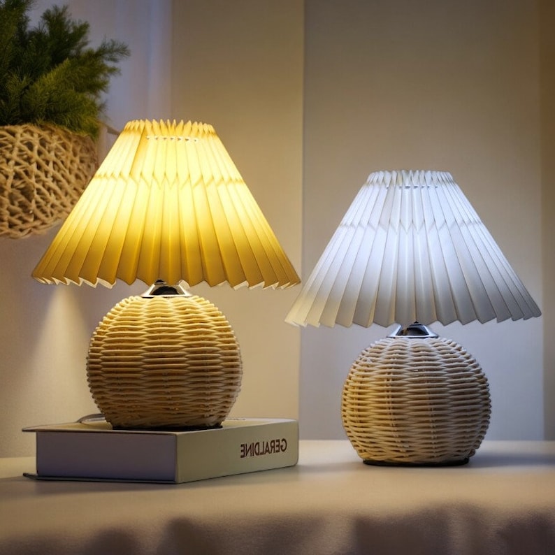 Handmade Bamboo Woven Table Lamp Rattan LED Desk Lamp for Bedroom ...