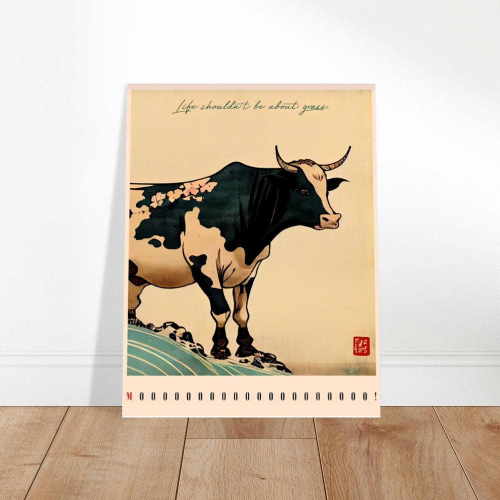 Funny Cow Print Japanese Cow Poster Animal Poster Cow Wall Art Animal ...