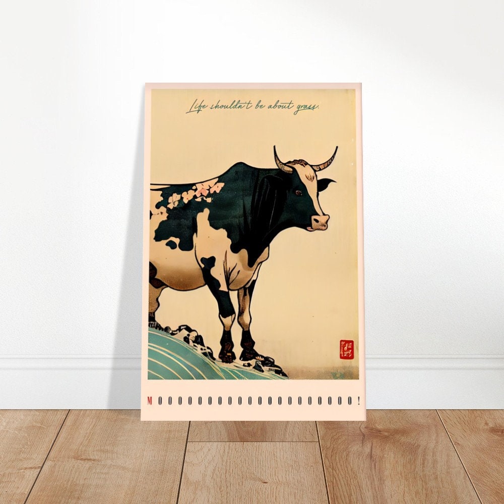 Funny Cow Print Japanese Cow Poster Animal Poster Cow Wall Art Animal ...