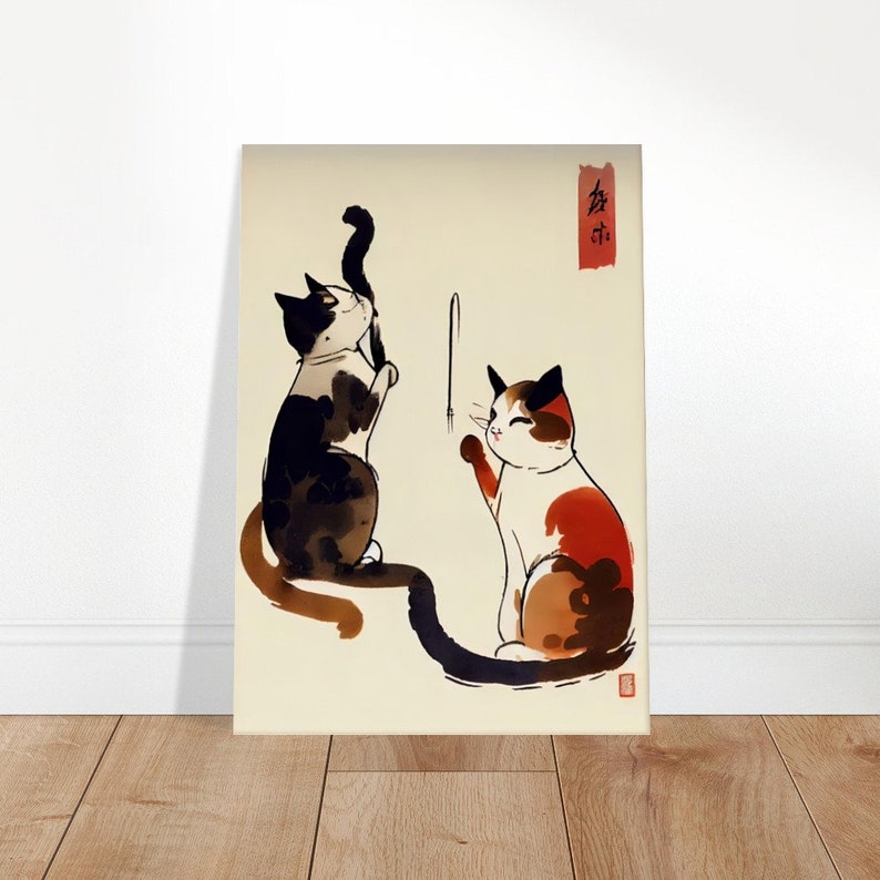 Japanese Cat Print Cat Poster Animal Art Print Vintage Art Japanese Cat Art Cat Lovers Gift ...