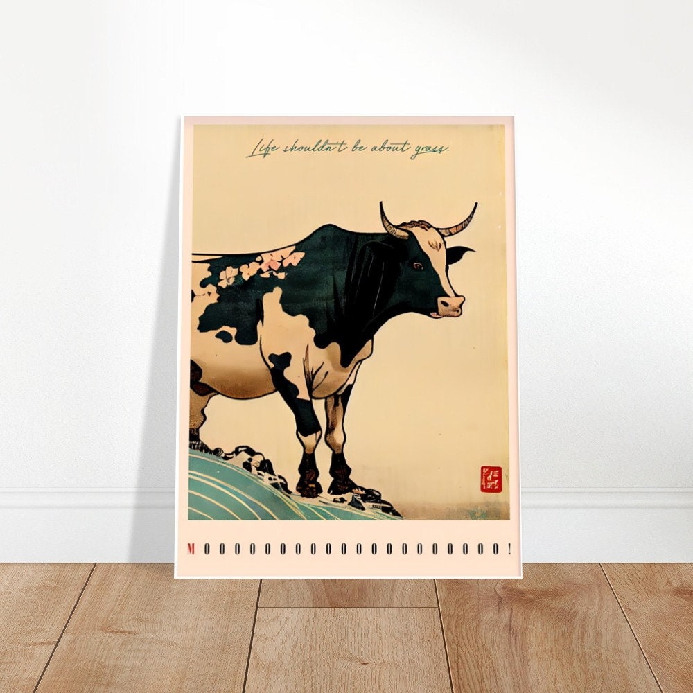 Funny Cow Print Japanese Cow Poster Animal Poster Cow Wall Art Animal ...