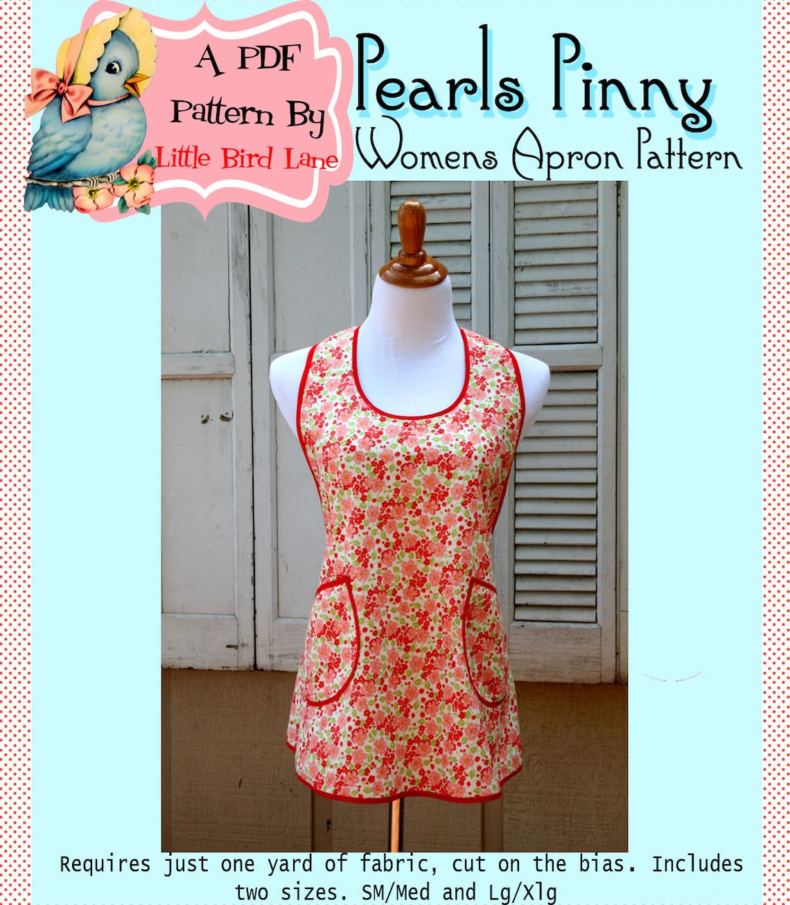 Instant Download Pearls Pinny a Vintage Feedsack Style Kitchen Apron ...
