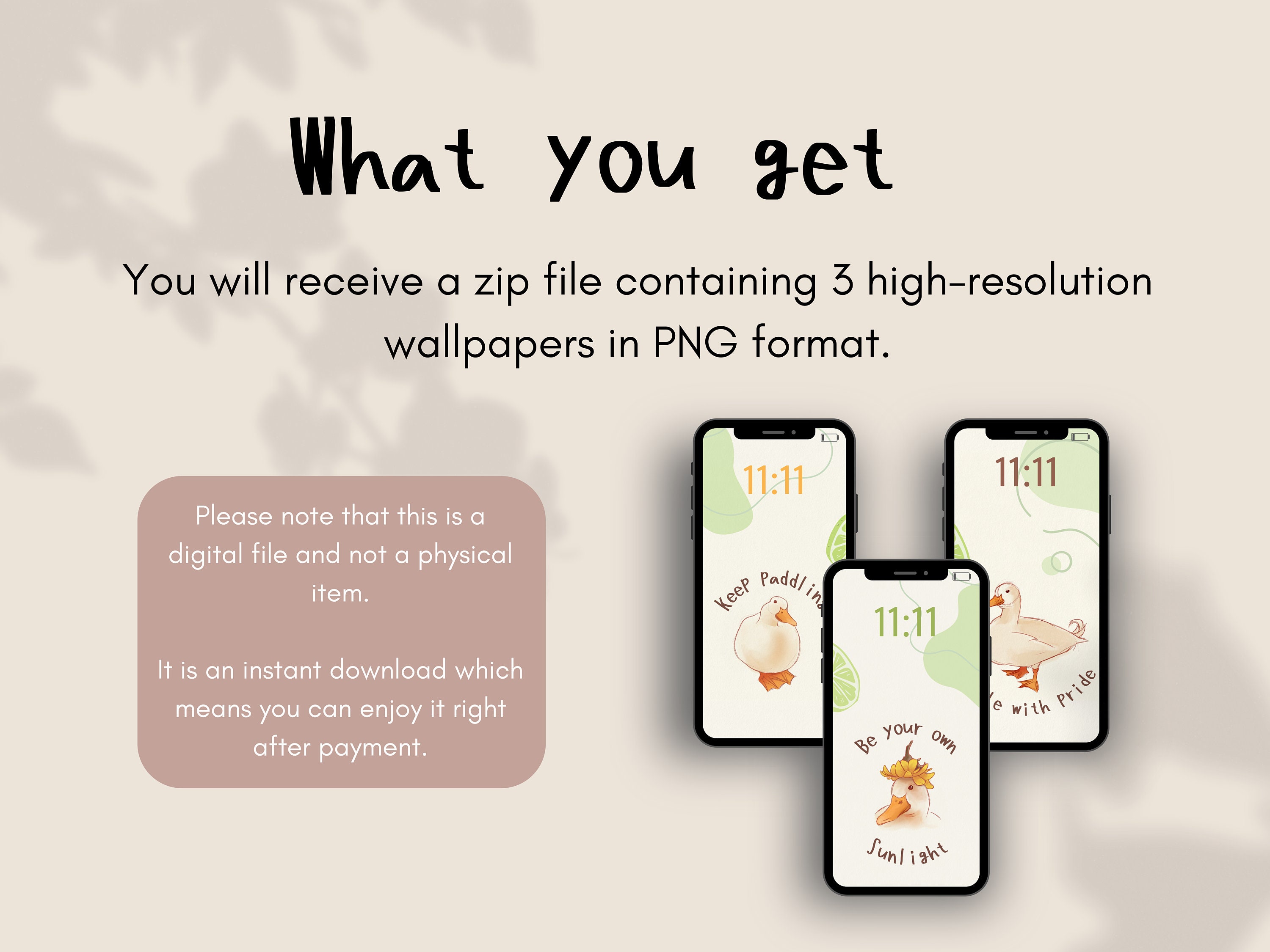 Cute Duck Phone Wallpaper Hand Drawn Beige and Green Positive Quotes ...