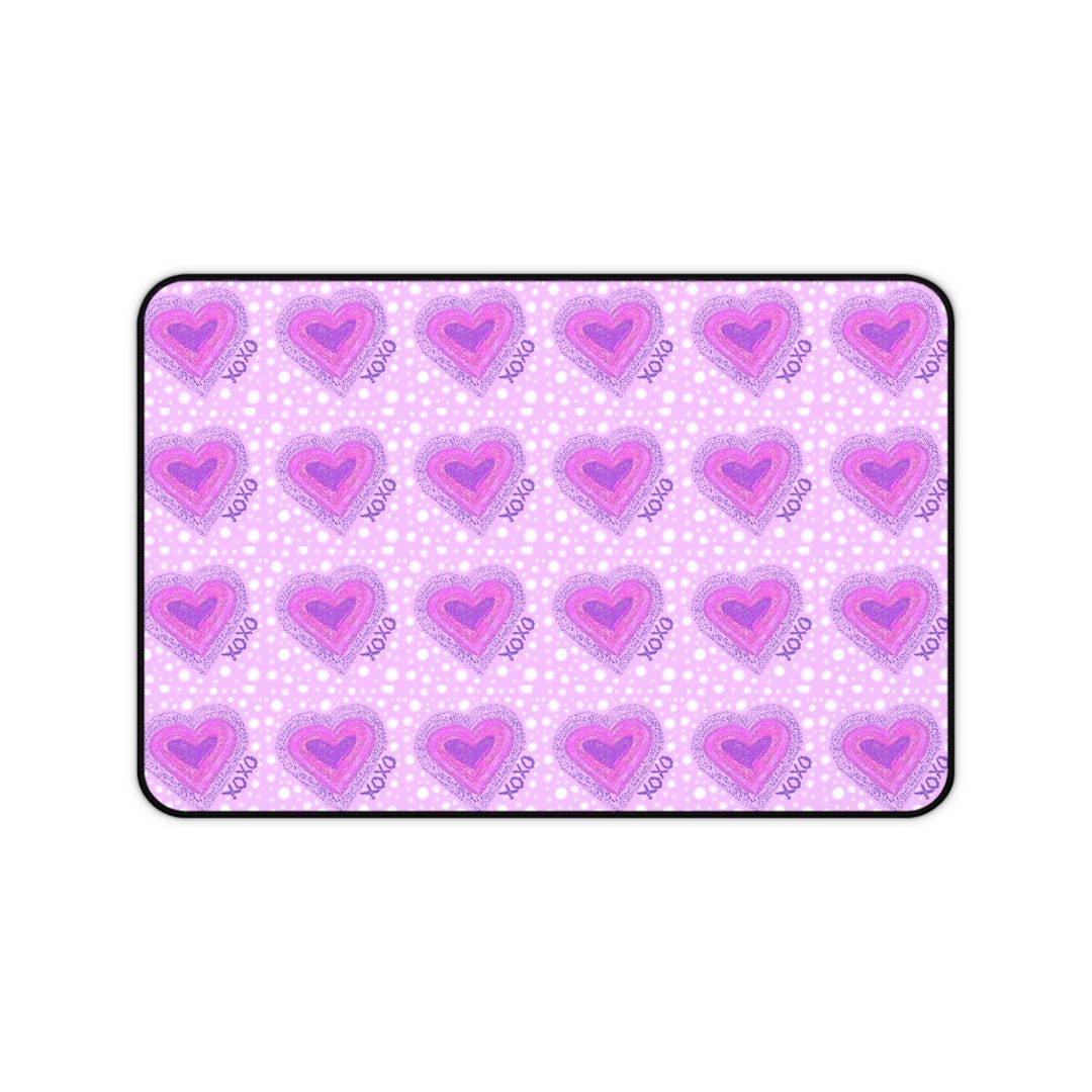 Pink Purple Heart XOXO Desk Mat | Cute Valentine Heart Mousepad - Etsy