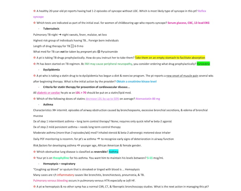 Adult MSN-FNP Exam Notes Study Guide All Exams - Etsy