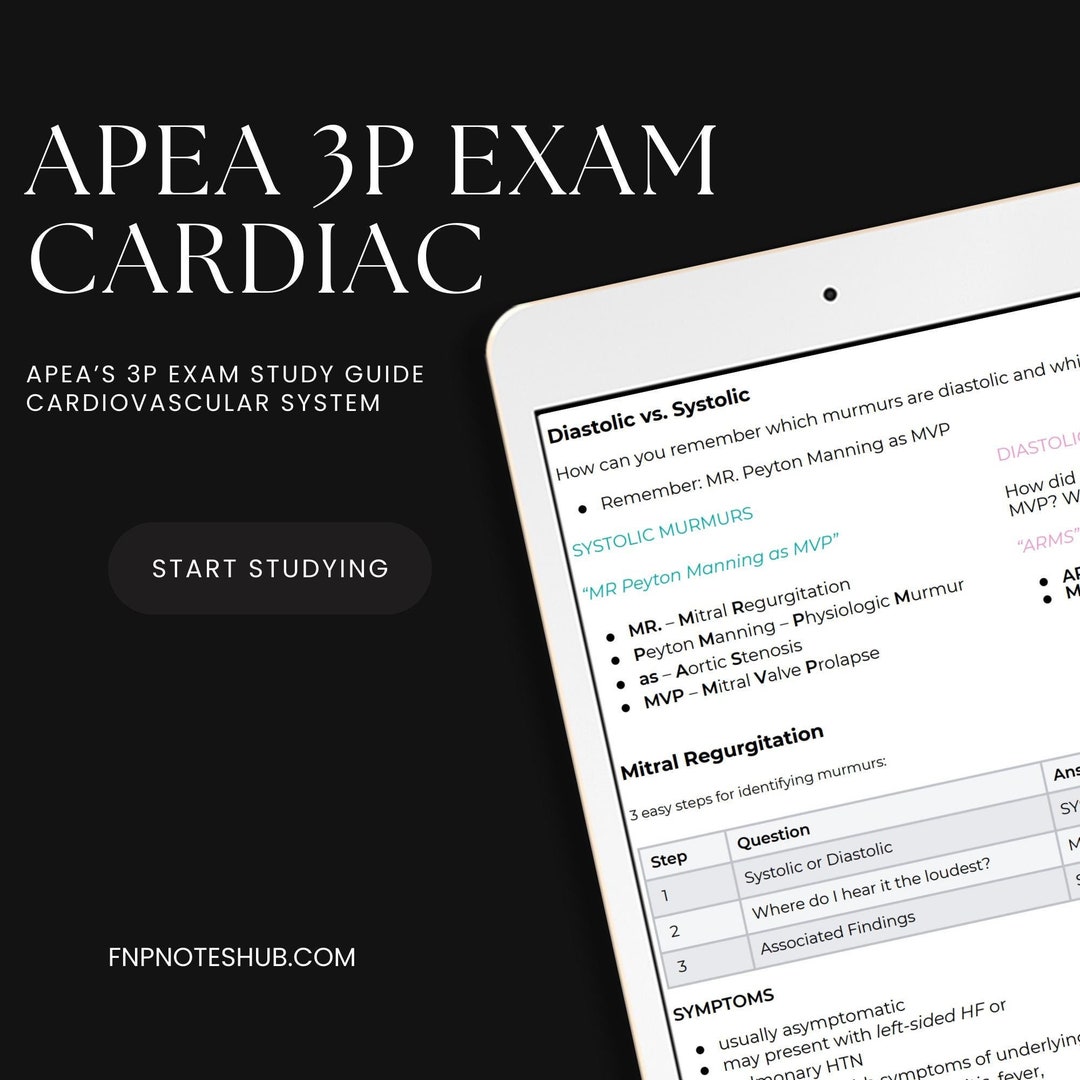 3P APEA Study Guide | Cardiovascular System | FNP | AGNP | Study Notes ...