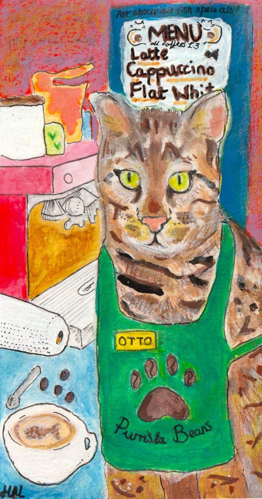 Otto Marriott Barista Cat Print | Art Prints, Stickers and Badges - Etsy