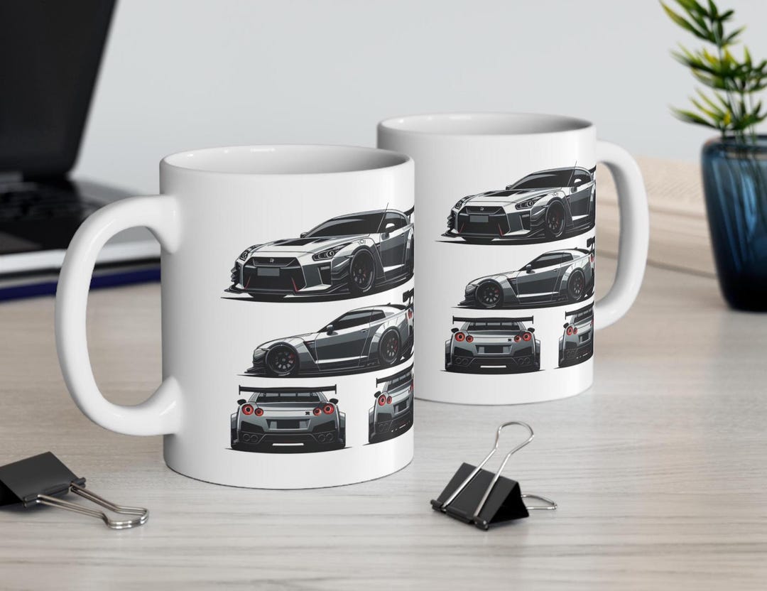 Nissan GTR Inspired Camera Angles Black Sports Car Mug Automotive ...