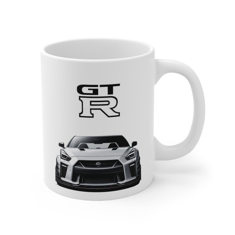 Nissan GTR Inspired White Sports Car Front View Mug Automotive ...
