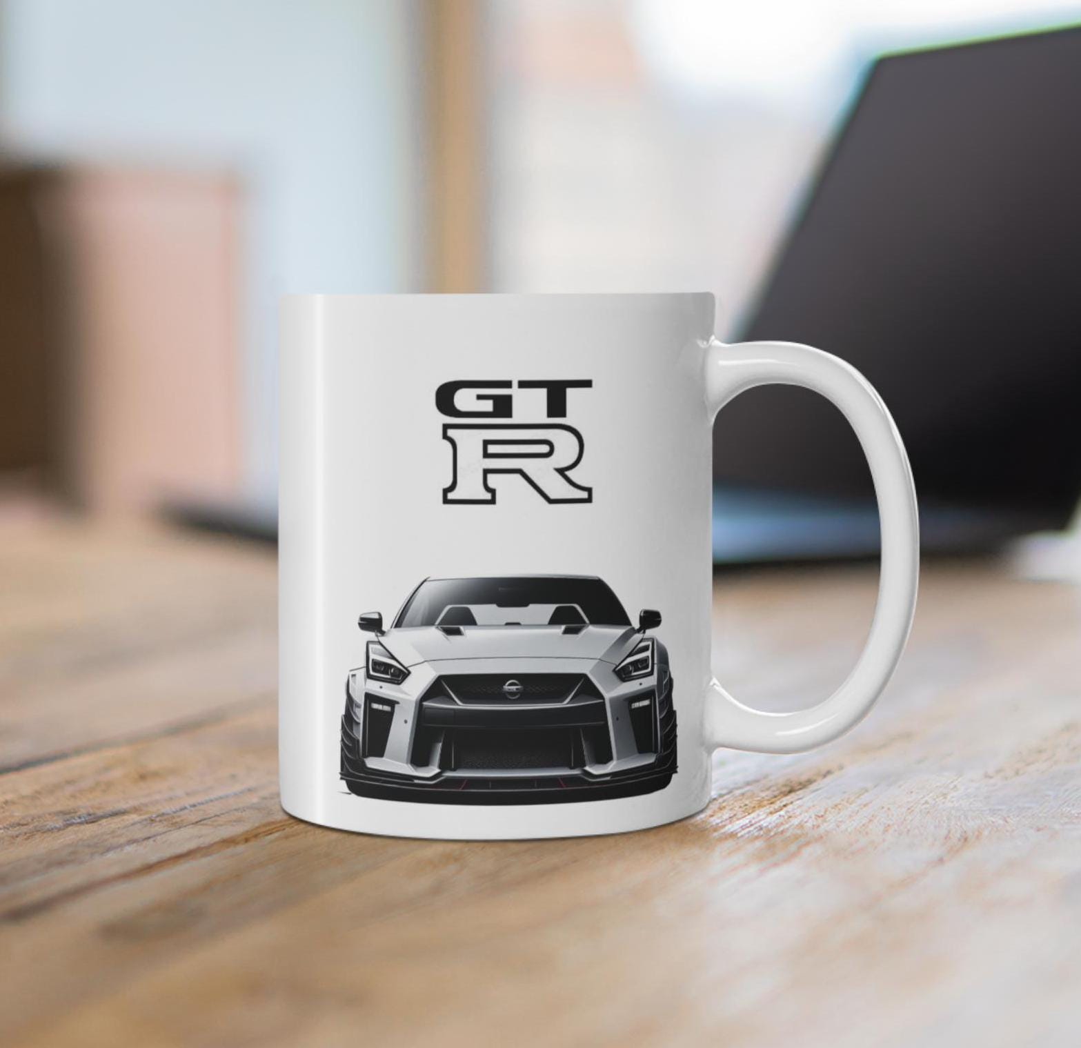 Nissan GTR Inspired White Sports Car Front View Mug Automotive ...