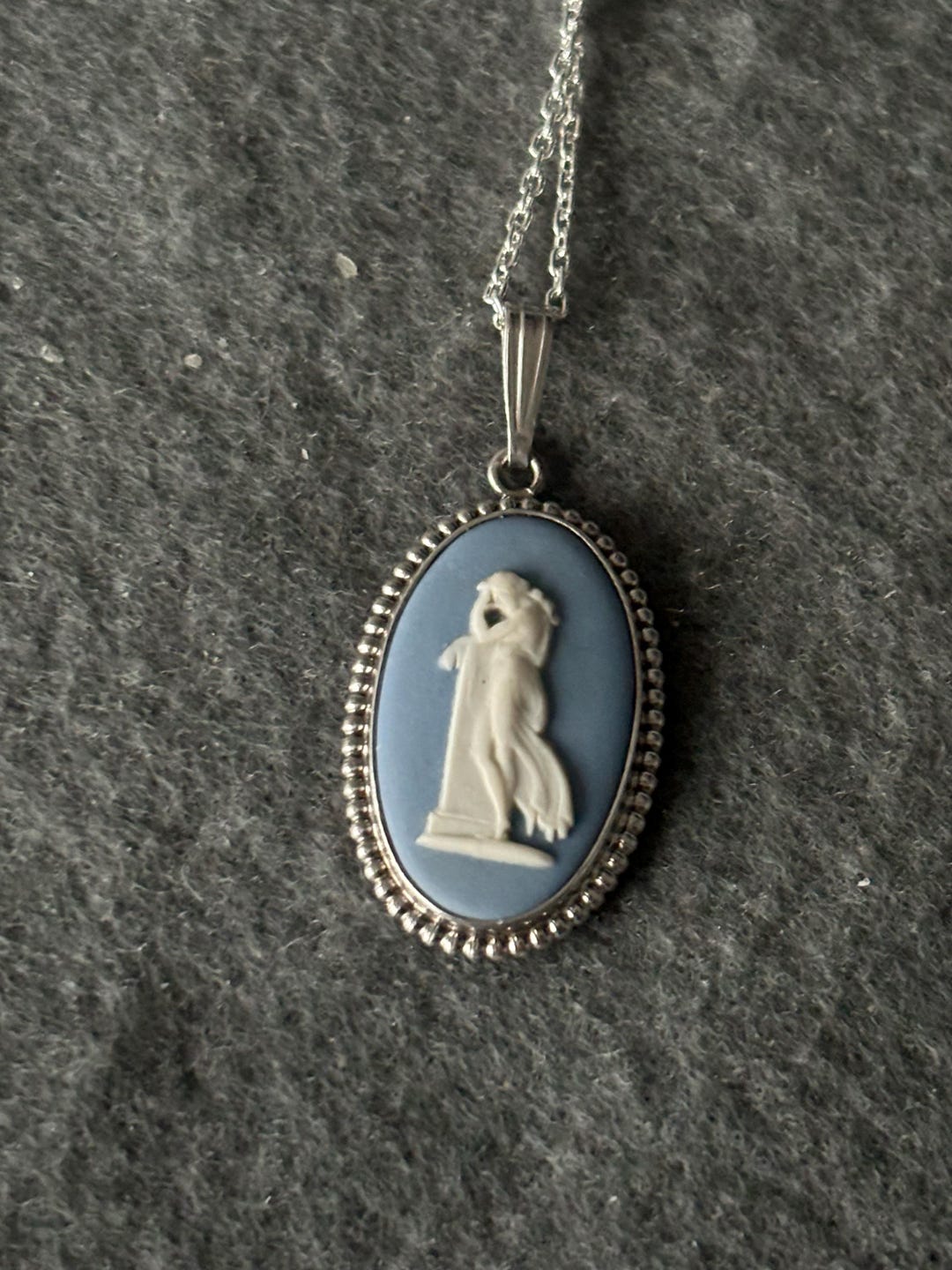 Vintage Wedgwood Light Blue Jasperware Oval Pendant Necklace Sterling ...