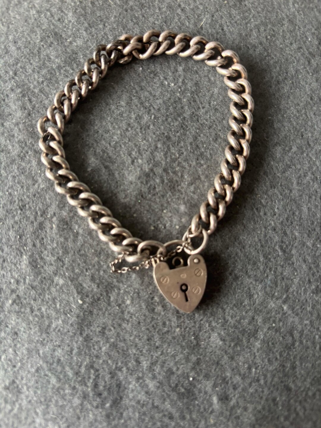 Heavy Vintage Sterling Silver 925 Charm Bracelet With Heart Padlock ...