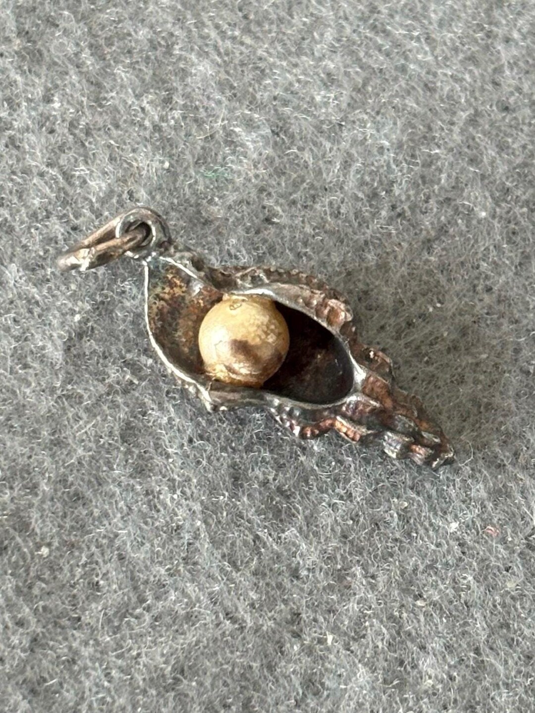 CHIM Vintage Sterling Silver 925 Triton Shell Charm With Faux Pearl ...