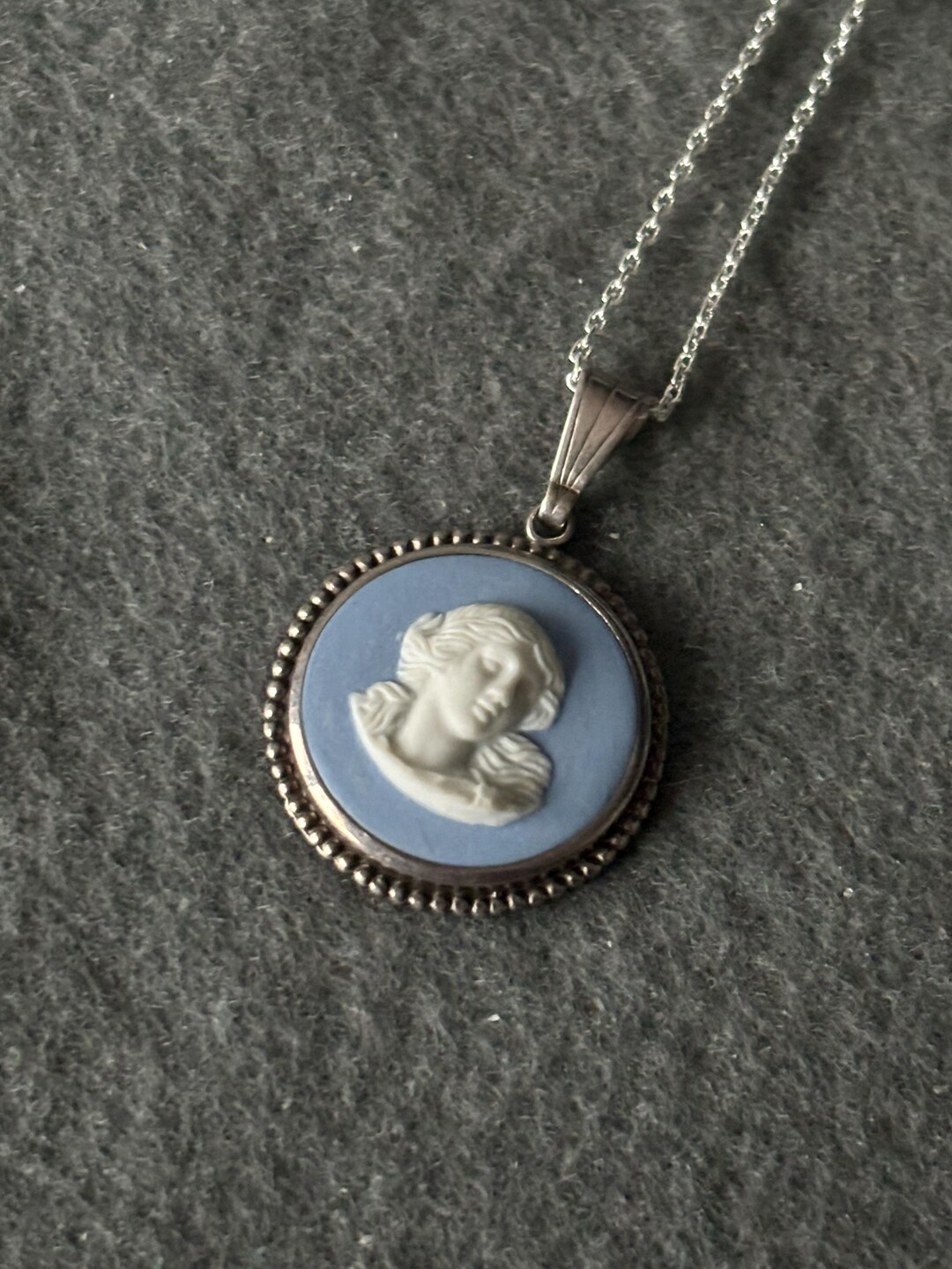 Vintage Wedgwood Blue Jasperware Pendant and Necklace Sterling Silver ...