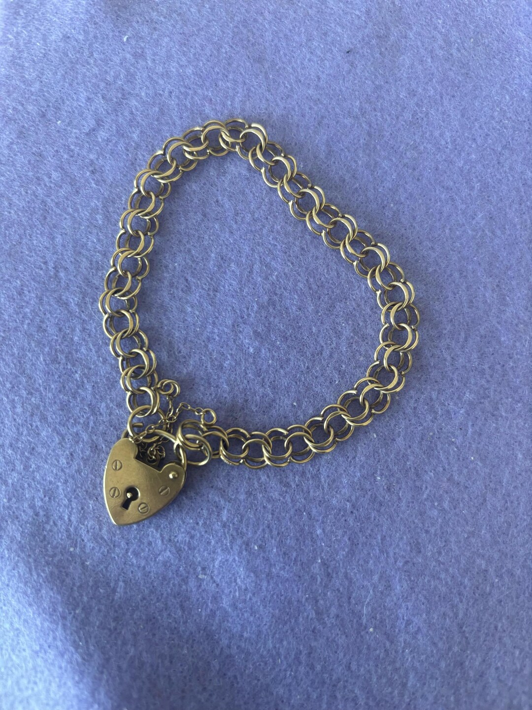 Vintage 375 9ct Carat Gold Charm Bracelet With Heart Padlock Clasp ...