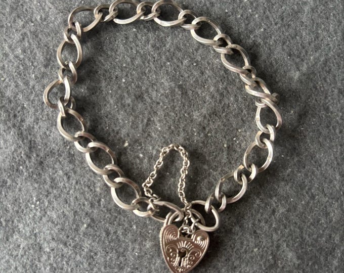 Vintage Sterling Silver 925 Charm Bracelet Detailed Etched Heart ...
