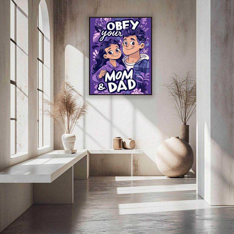 Obey Your Parents Poster: Purple Family Rules Kids Room Art (digital ...