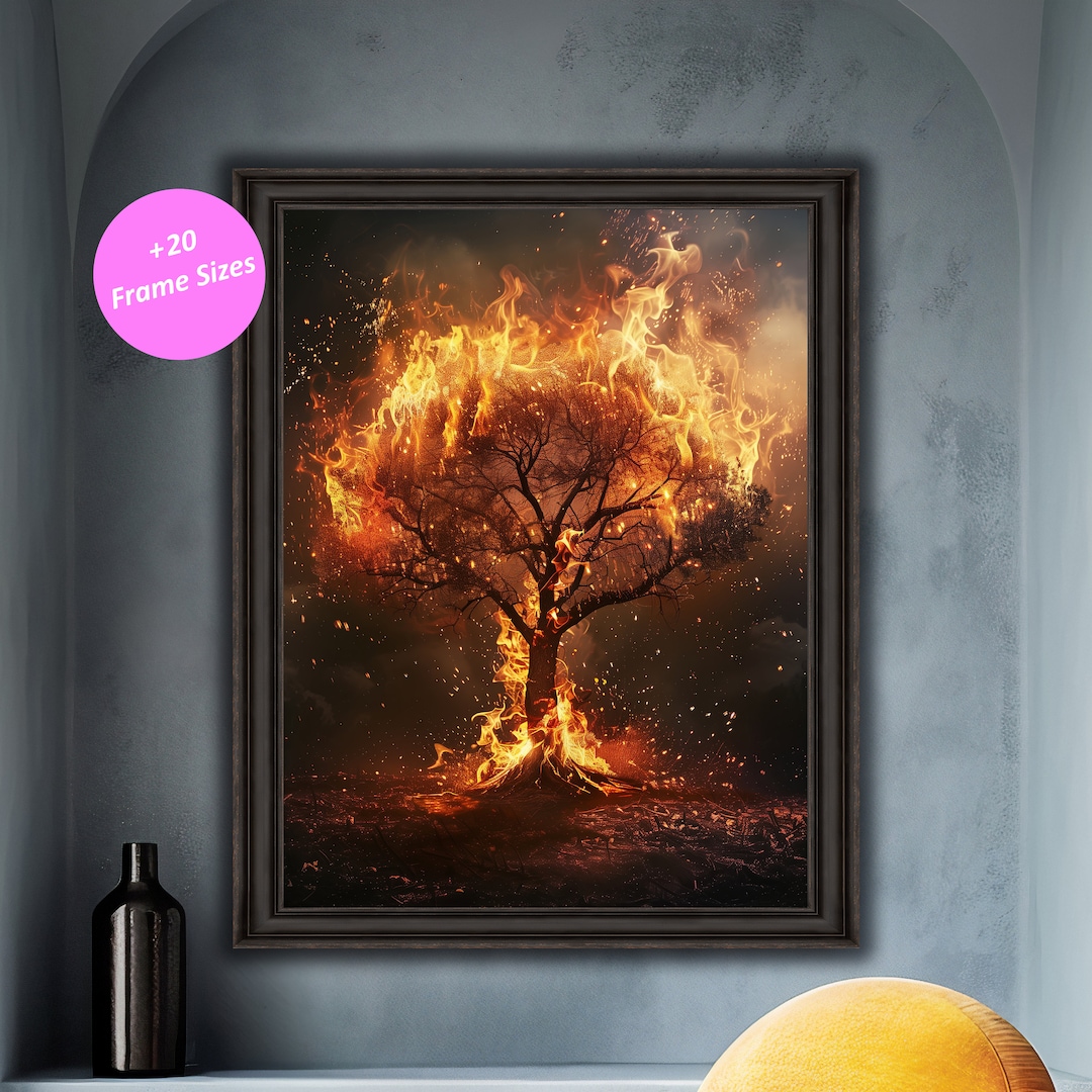 Divine Encounter Print, Moses Unveils God's Wisdom, Fiery Tree Digital ...