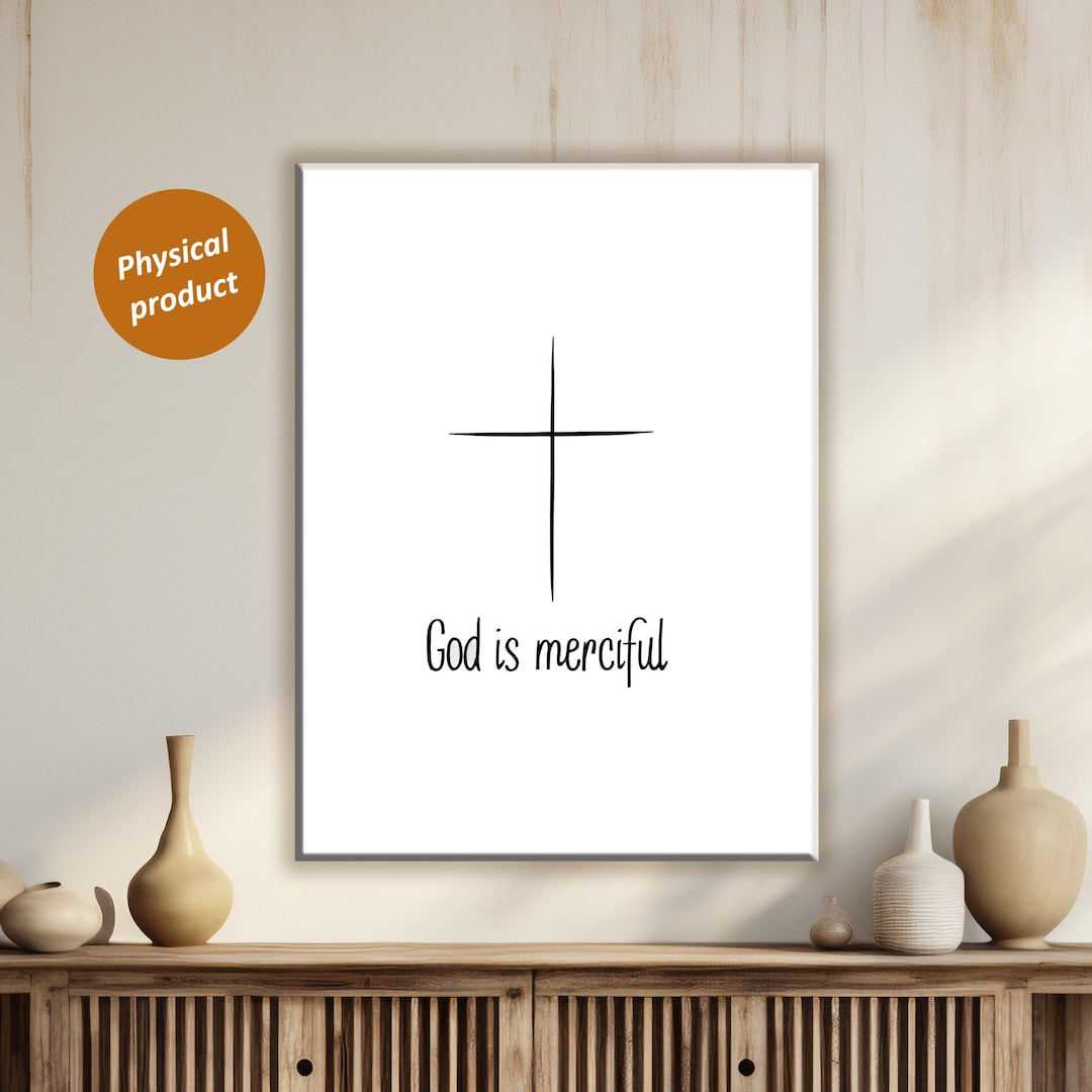 God is Merciful Christian Cross Religious Home Decor, Christian Quote ...