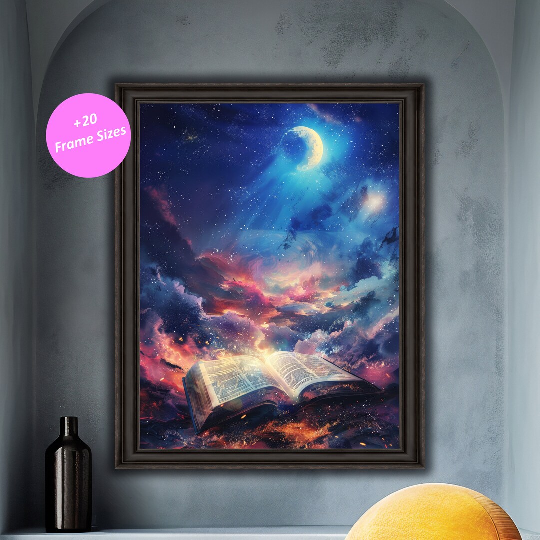 Celestial Bible Art Print: Moonlight Spiritual Landscape (digital ...