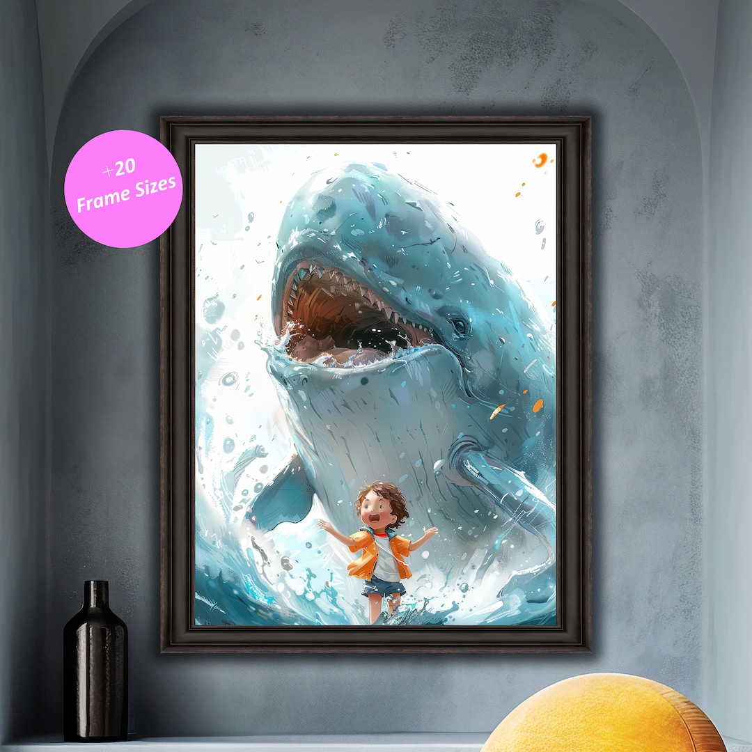 Jonah Child With Big Fish, Jonah and Whale Art, Bible Poster, Biblical ...