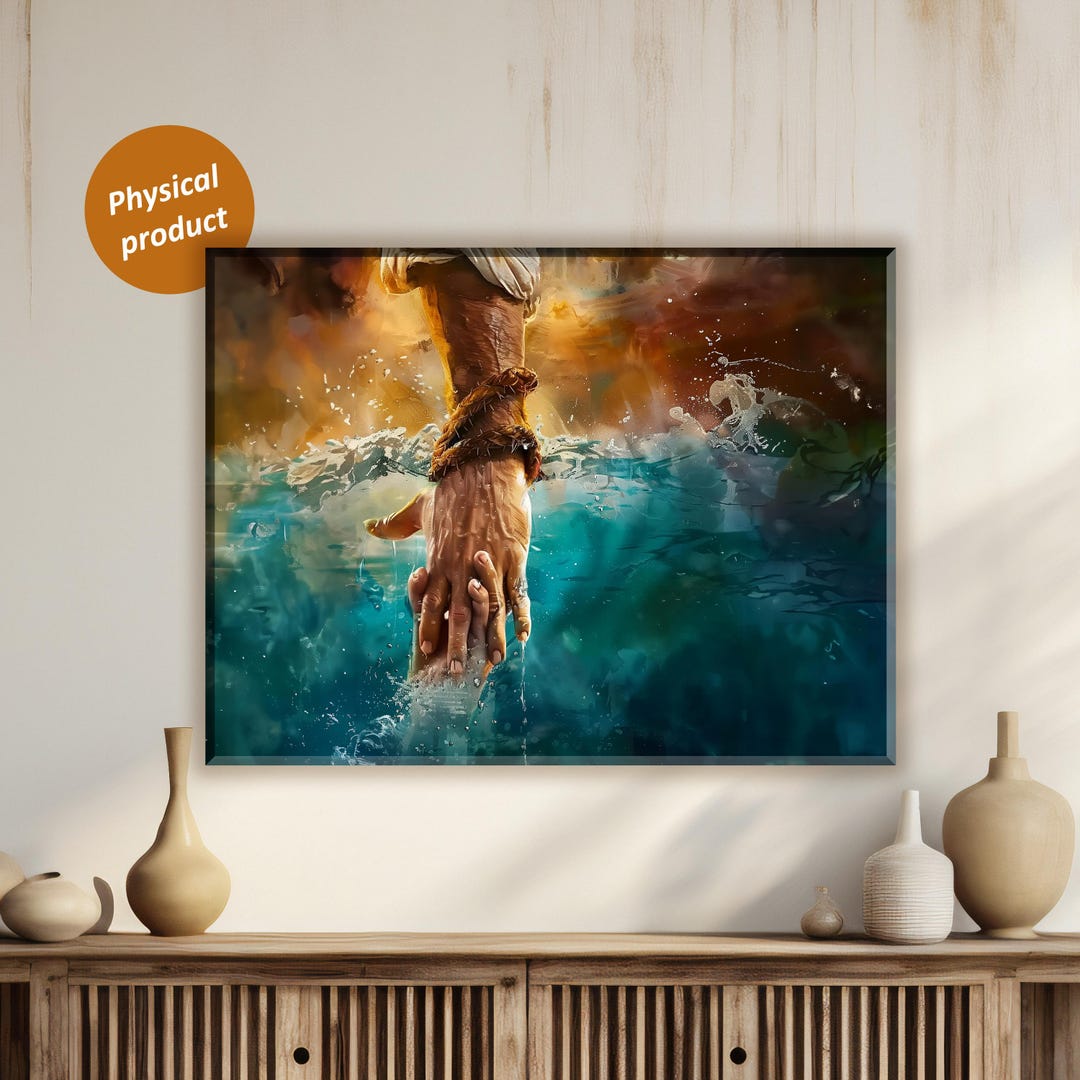 Jesus and Peter Hands Reaching Out of Water, Biblical Scene, Peter ...