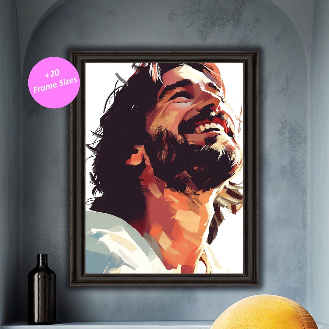 Joyful Jesus Christ Digital Portrait, Inspirational Christian Wall Art ...