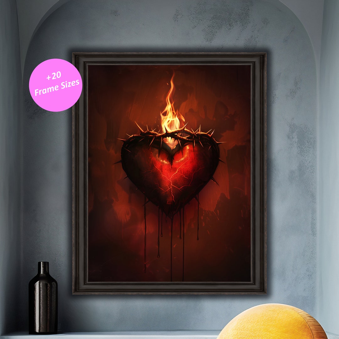 Fiery Heart Jesus Wall Art, Instant Download, Biblical Decor, Religious ...