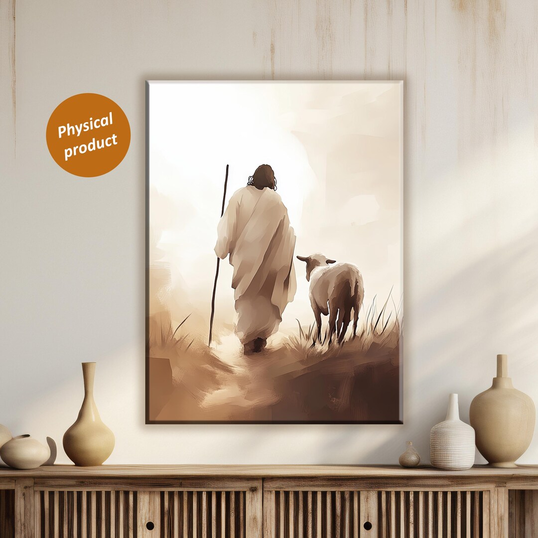 Lamb of God Art, Shepherd and Sheep Painting for Living Room Decor ...