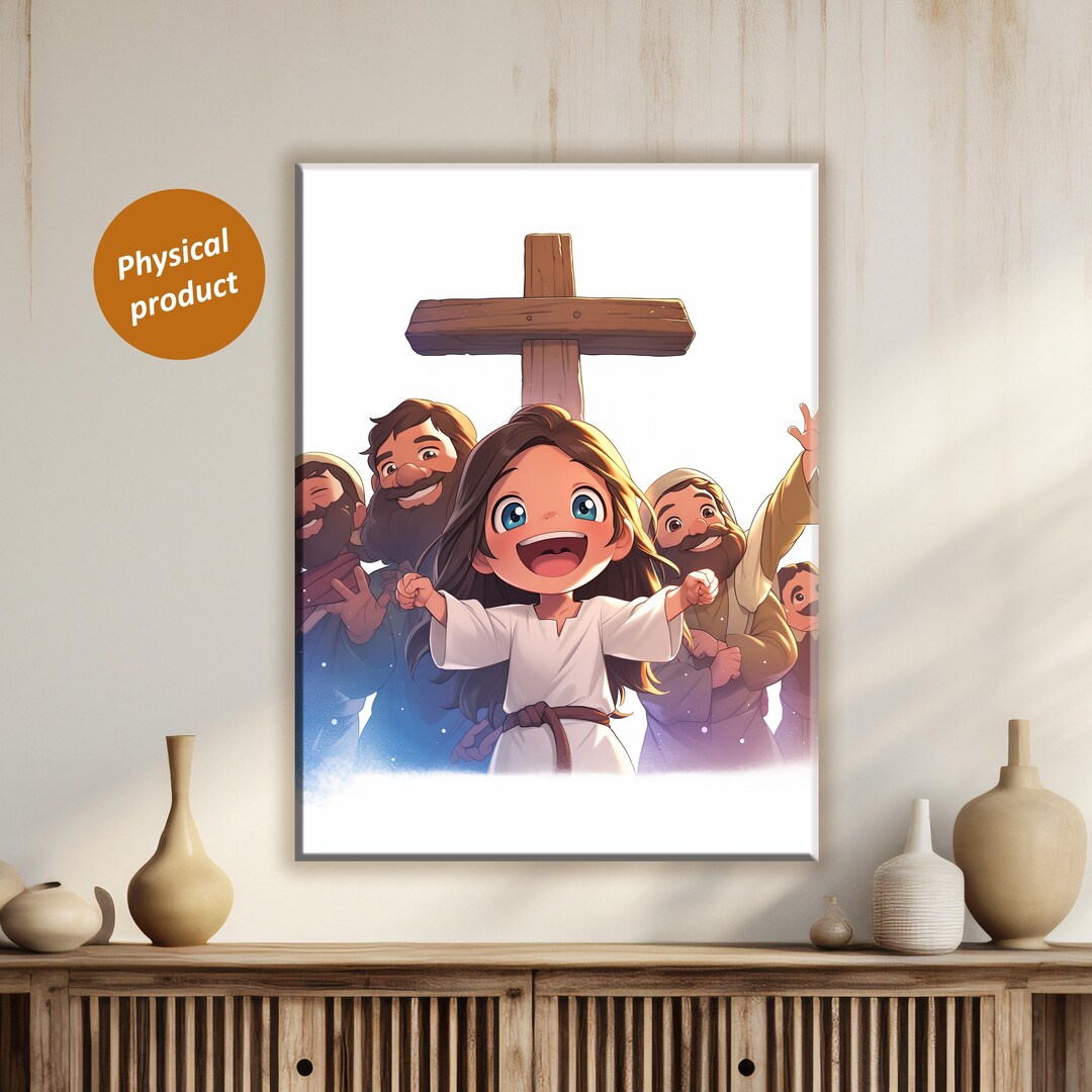 Canvas Print, Jesus Kid Cute Christian Art for Kids Room, Religious ...