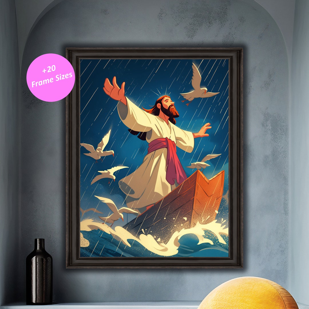 Jesus Calms Storm Print, Bible Quote Art, Christian Wall Decor, Digital ...