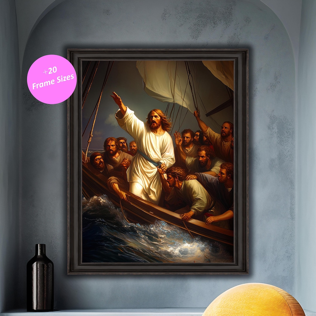 Jesus Calming the Storm Digital Art Print, Religious Wall Art ...