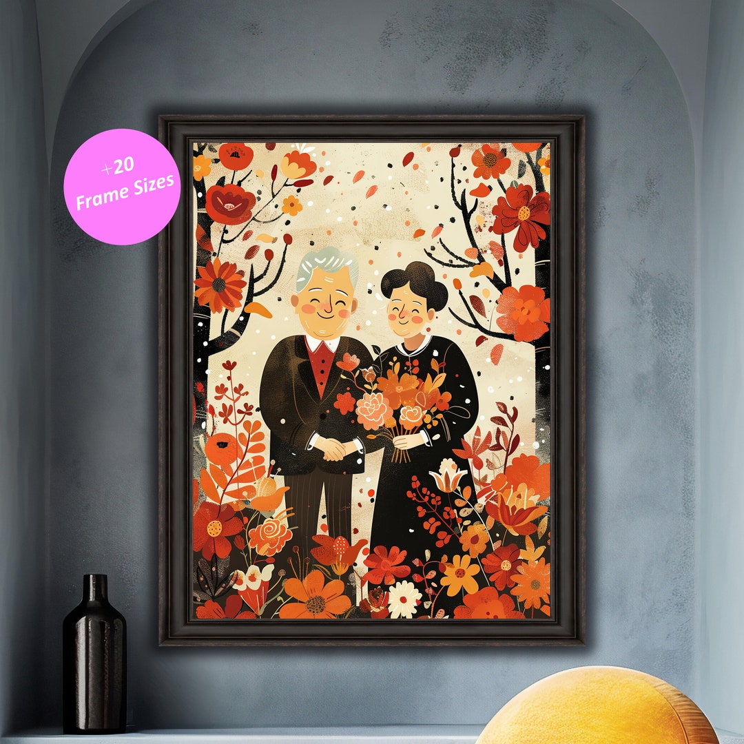 Wedding Couple Art Print, Romantic Couple Illustration, Autumn Wall ...