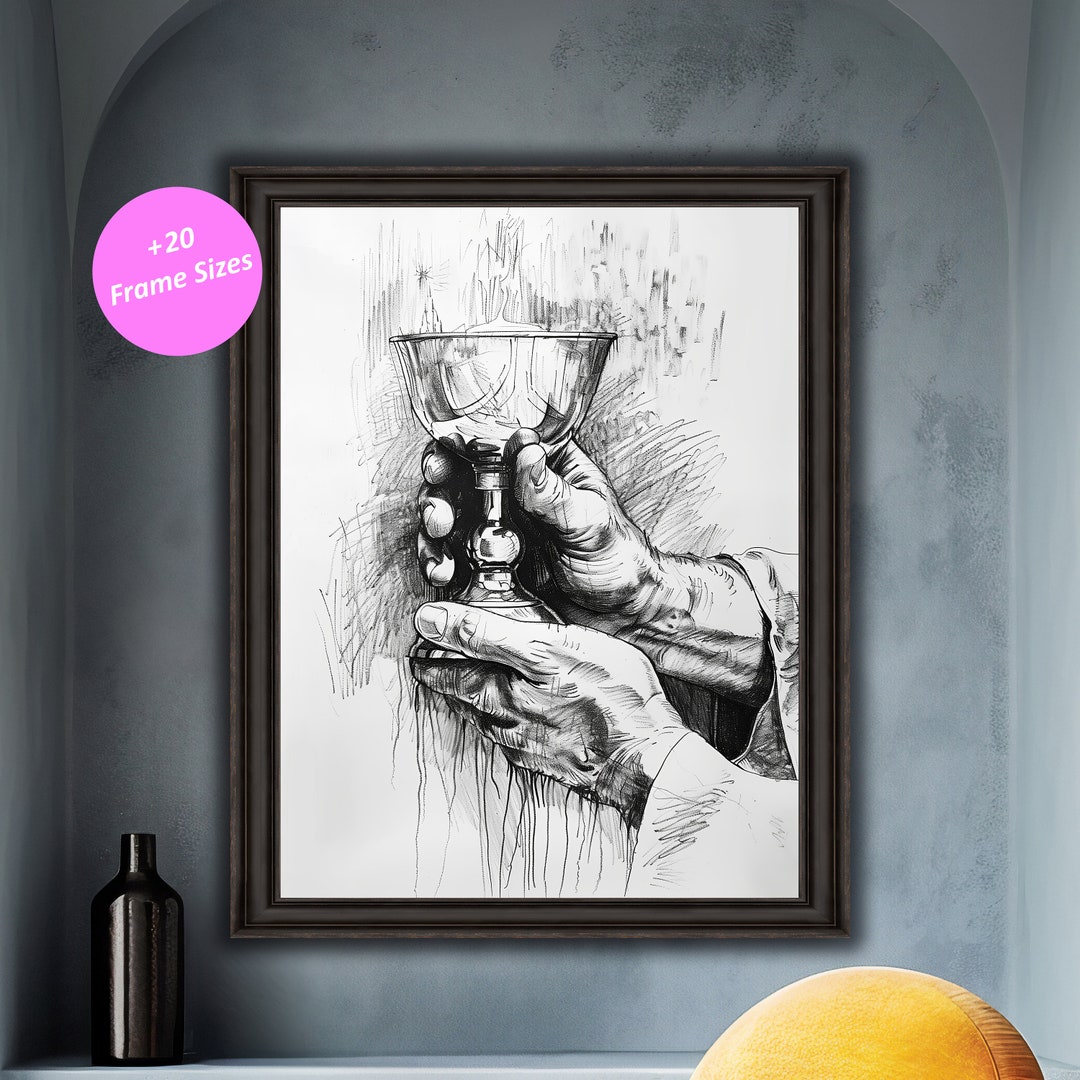 Hand-drawn Religious Covenant Cup Fine Art Print, Blood of Jesus Wall ...