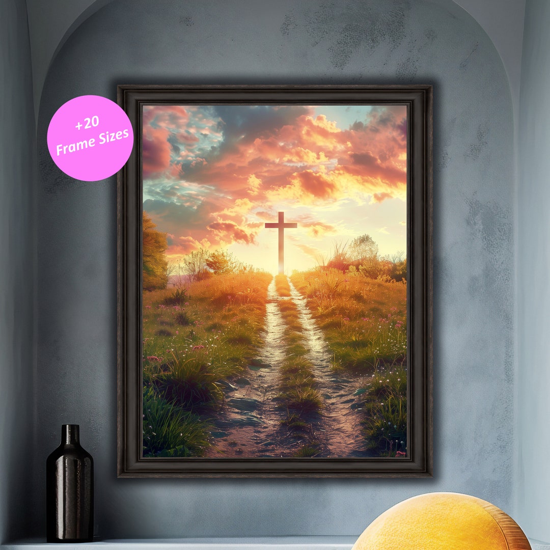 Jesus Cross Digital Art, Inspirational Christian Poster, Meadow Pathway ...